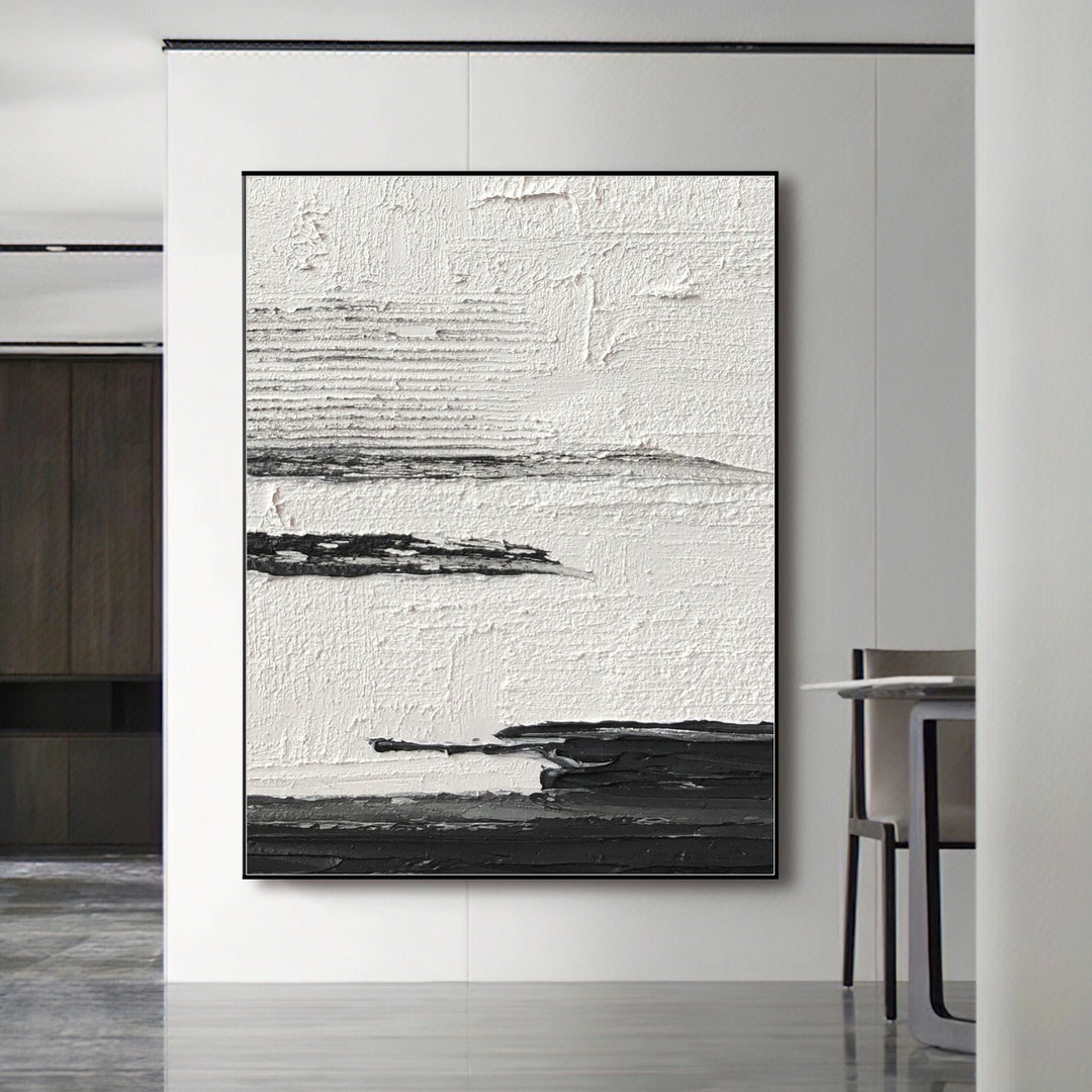 Black White Abstract Painting, Black White Minimalist Painting, Black ...