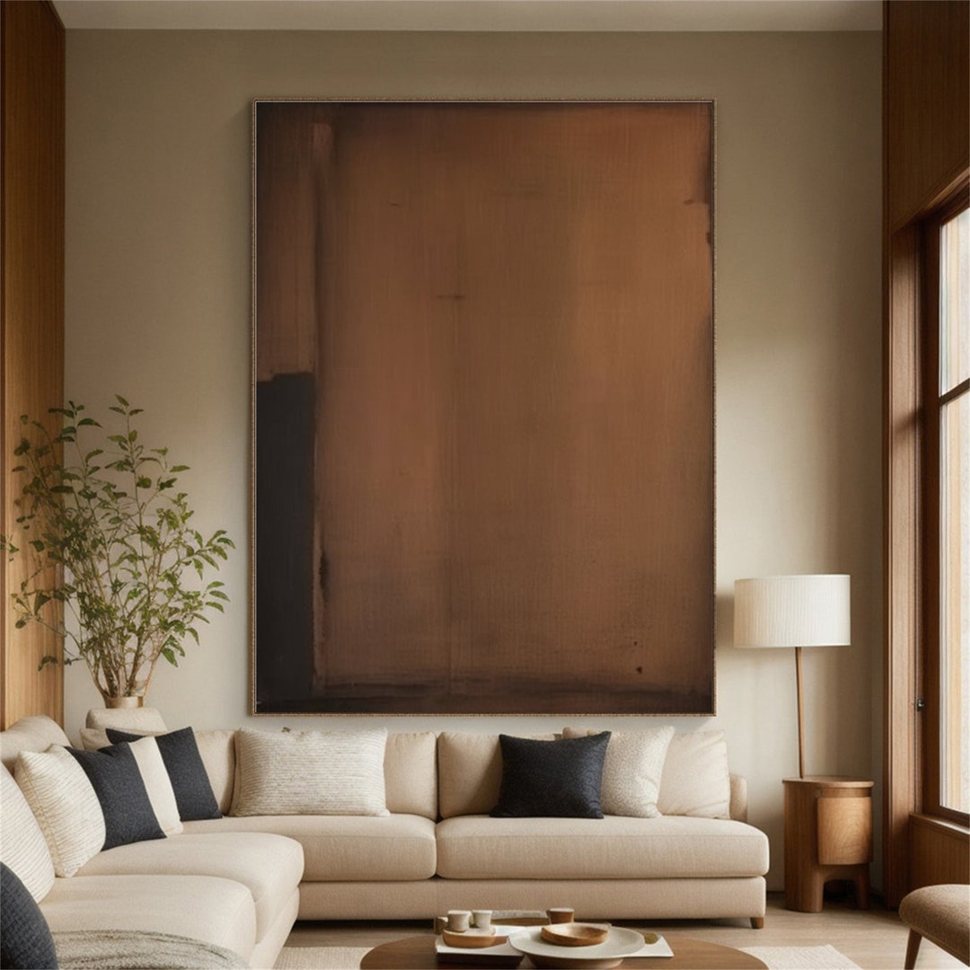 Large Black and Brown Wabi-sabi Painting Black Minimalist Wall Decor ...