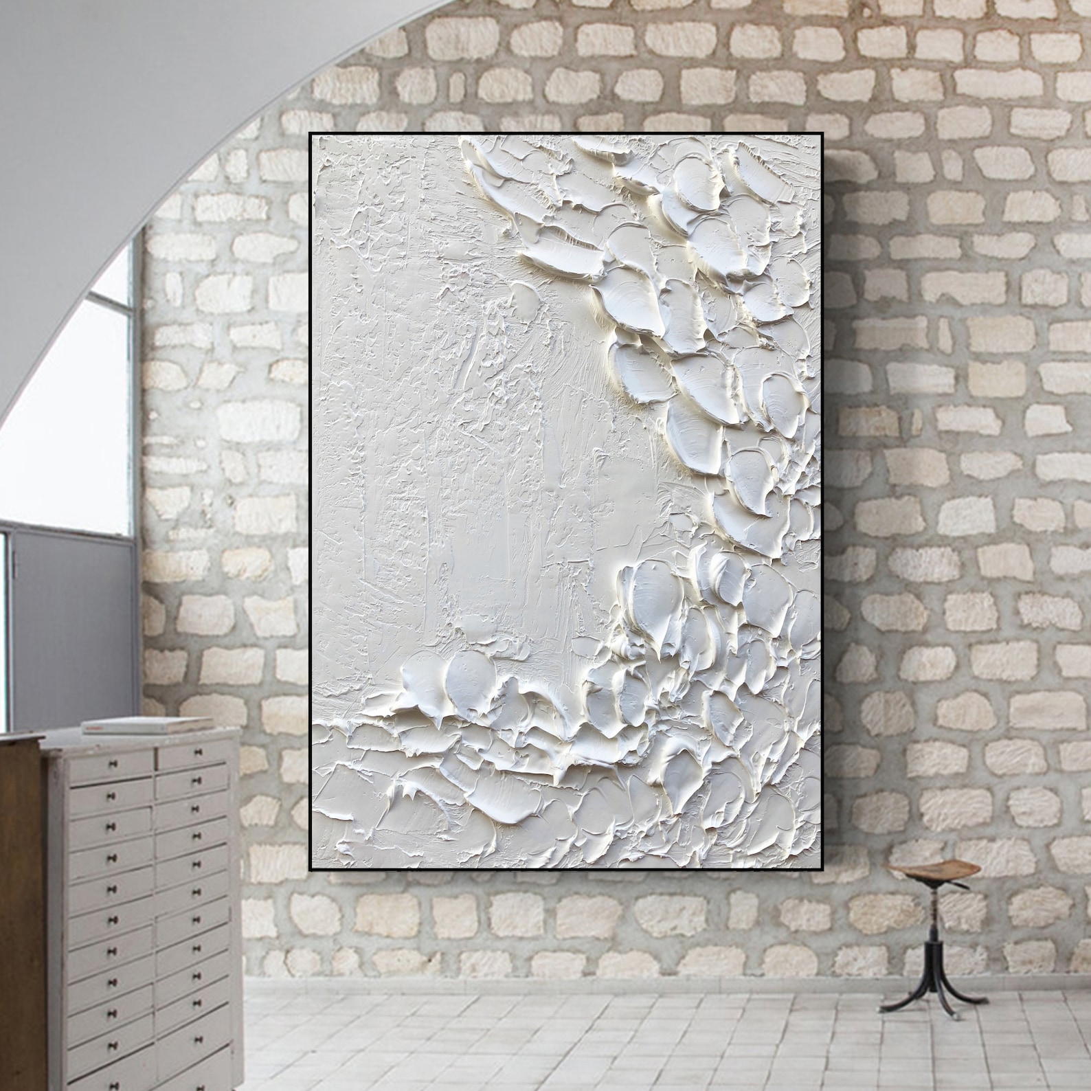 Large White Textured Abstract Painting White Textured Wall Art White ...