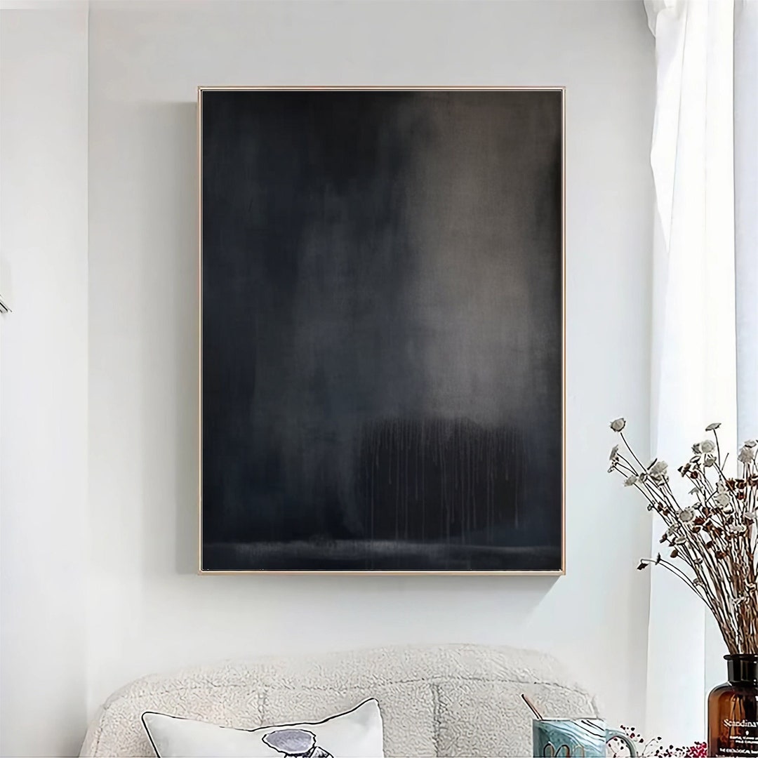 Large Black Abstract Painting Modern Black Wall Art Minimalist Black ...