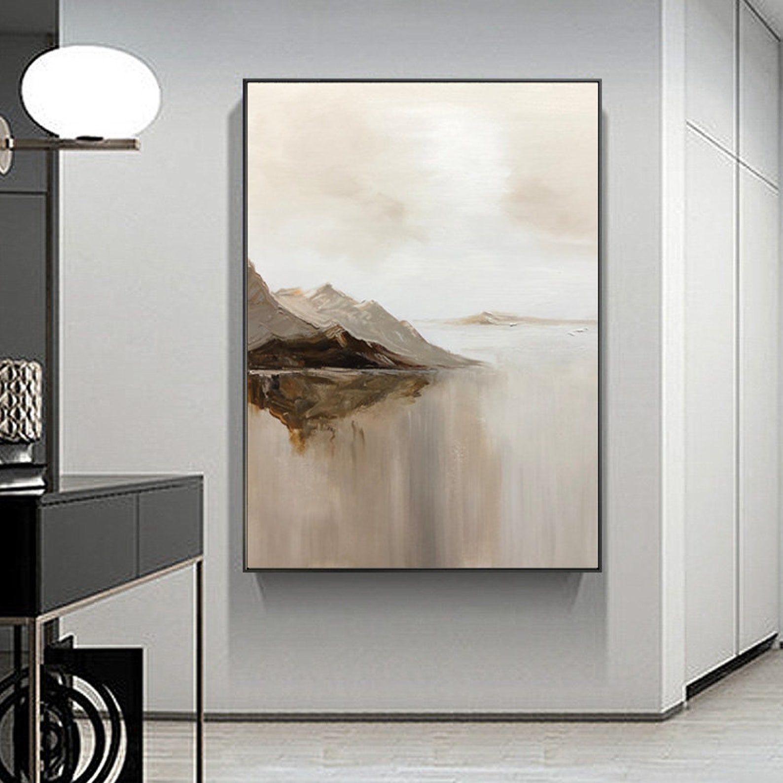Großes Beige Berglandschaft Ölgemälde, Boho minimalistischen Wandkunst ...