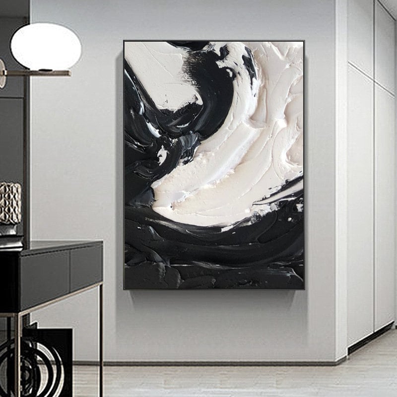 Black and White Painting Large White Textured Wall Art Black - Etsy UK