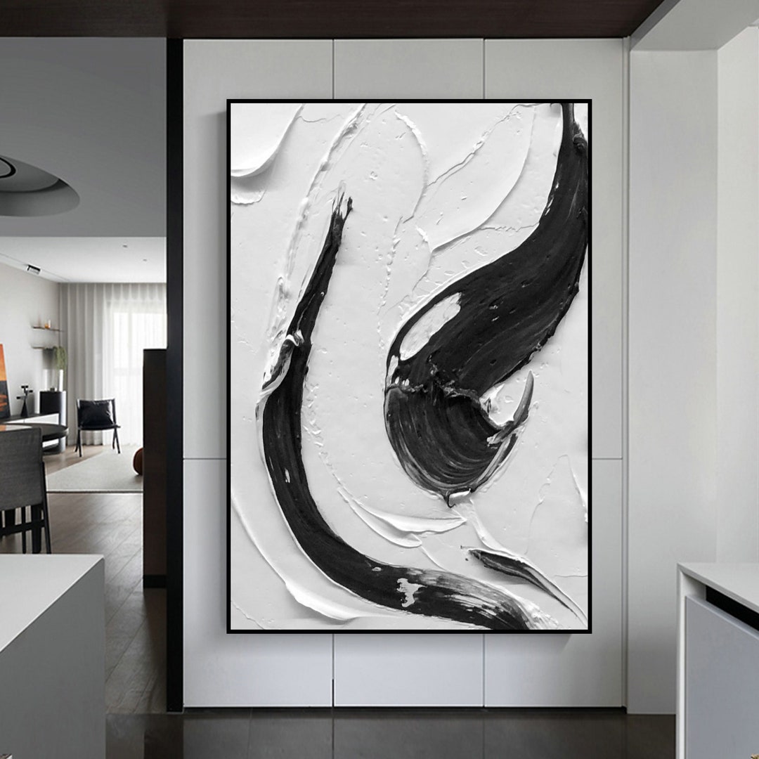 Large Black and White Textured Abstract Painting White Abstract Art ...