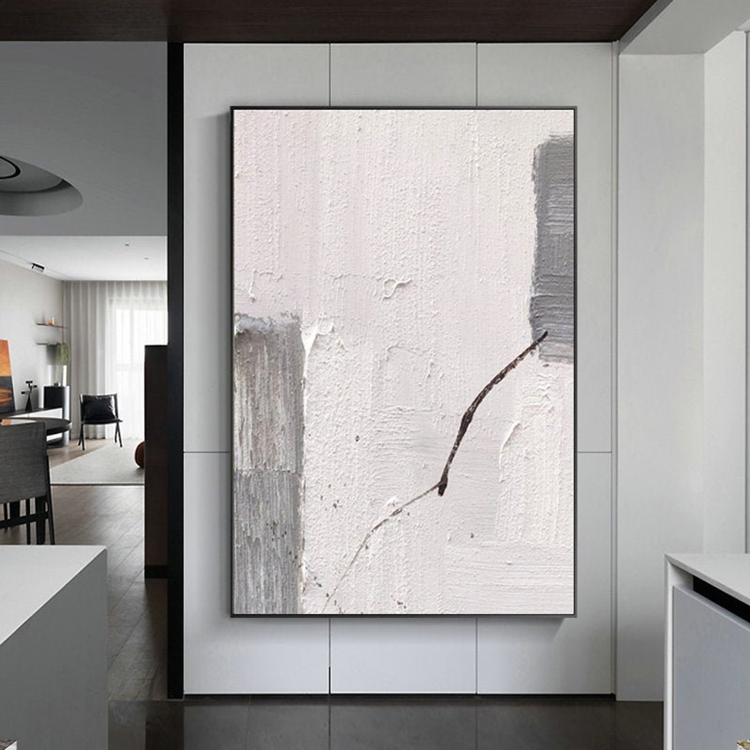 Large Minimalist Wall Art Gray Abstract Painting and White - Etsy