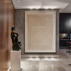 Large Beige Texture Abstract Painting Beige Plaster Wall Art Beige ...