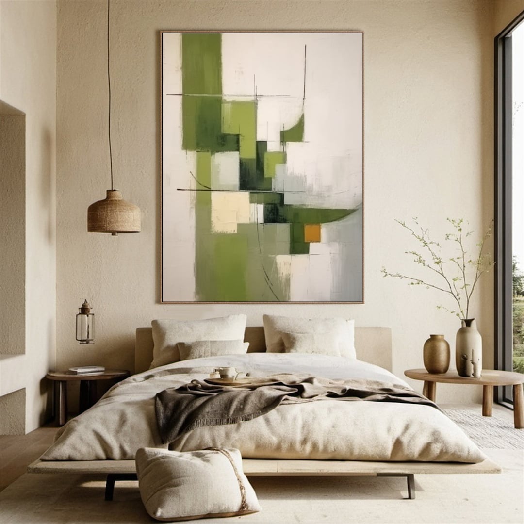 Green Beige Abstract Painting Green Wabi Sabi Wall Art Large Green ...
