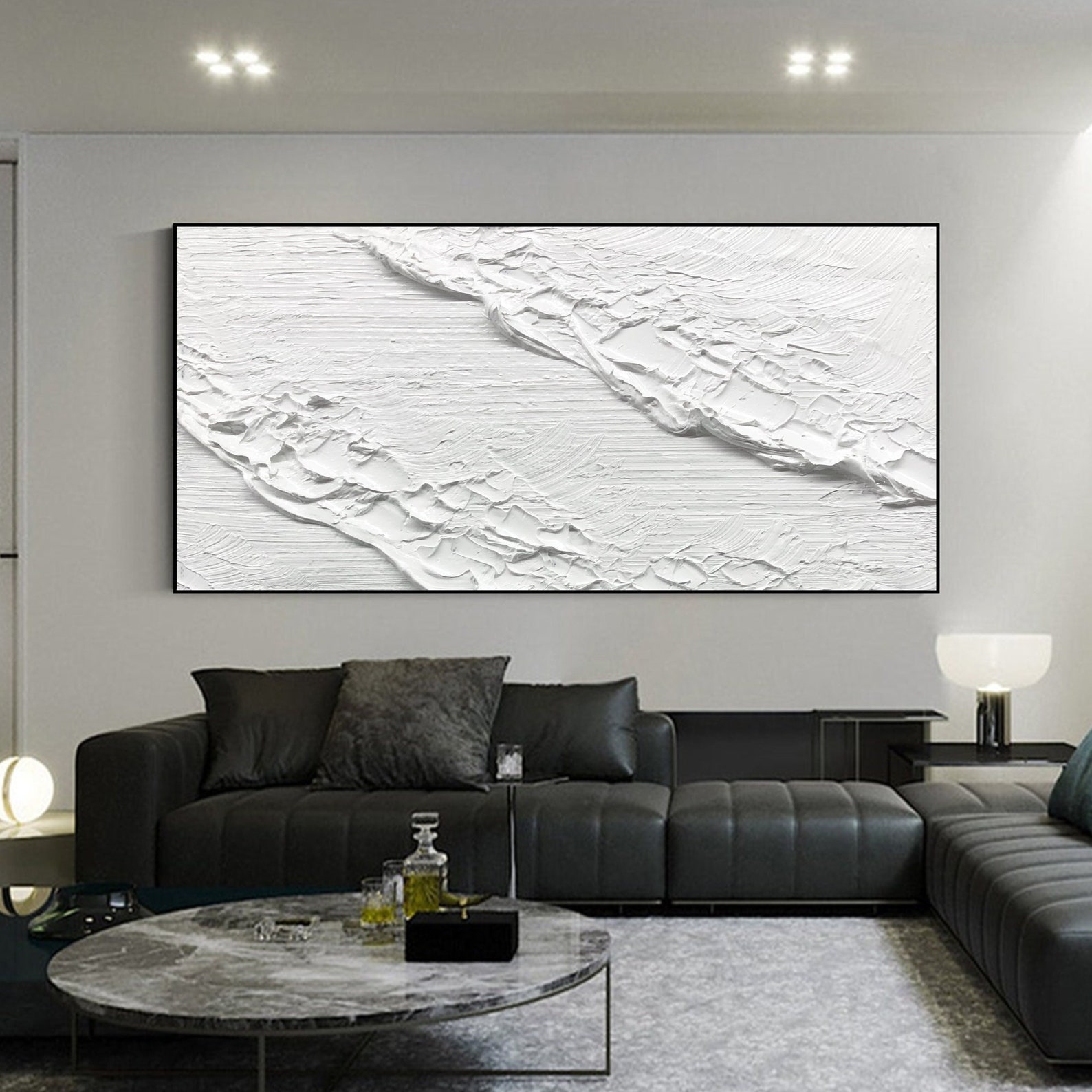 Large White Abstract Painting White Abstract Wall Art White - Etsy