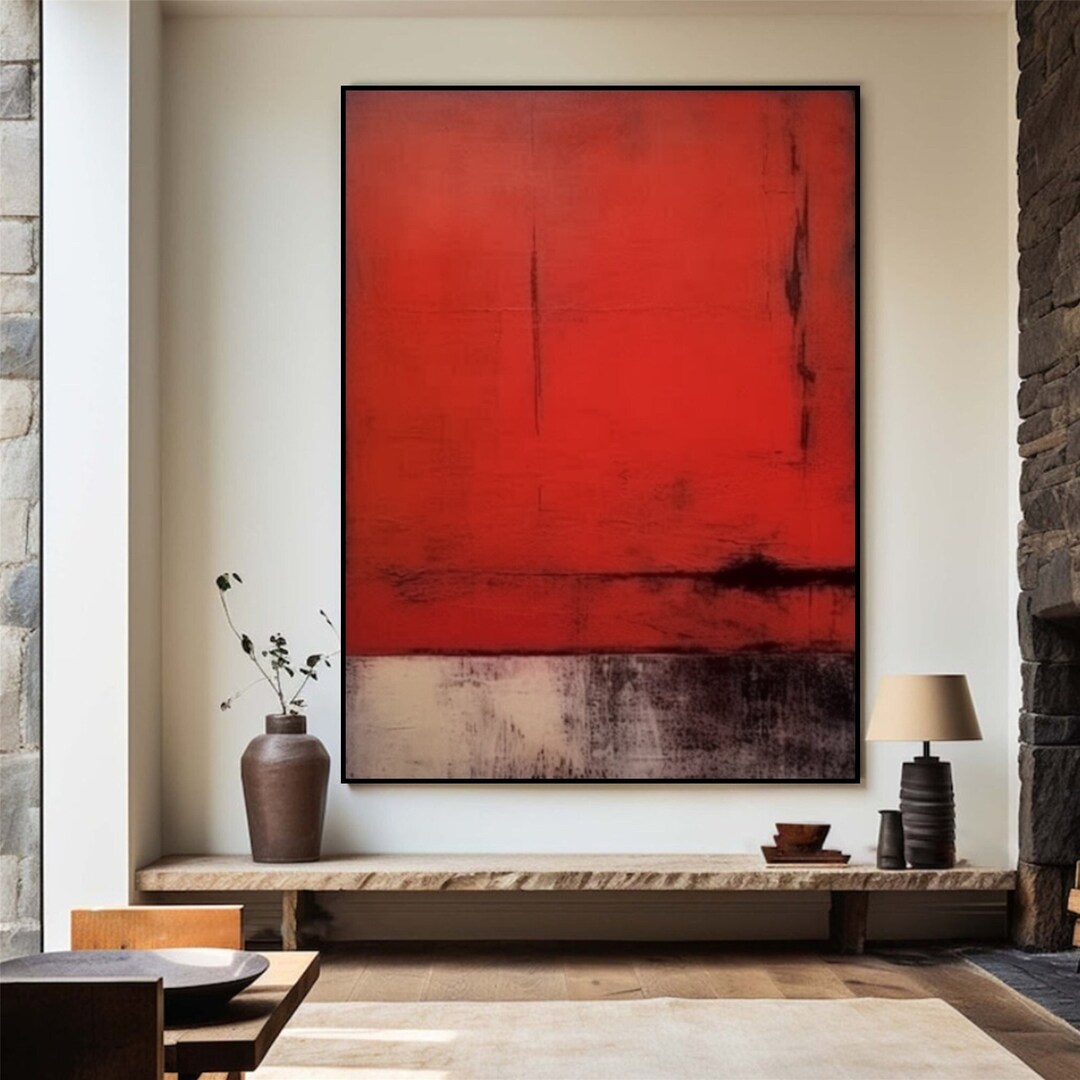 Large Red Minimalist Painting Red Abstract Wall Art Red Textured Wall ...