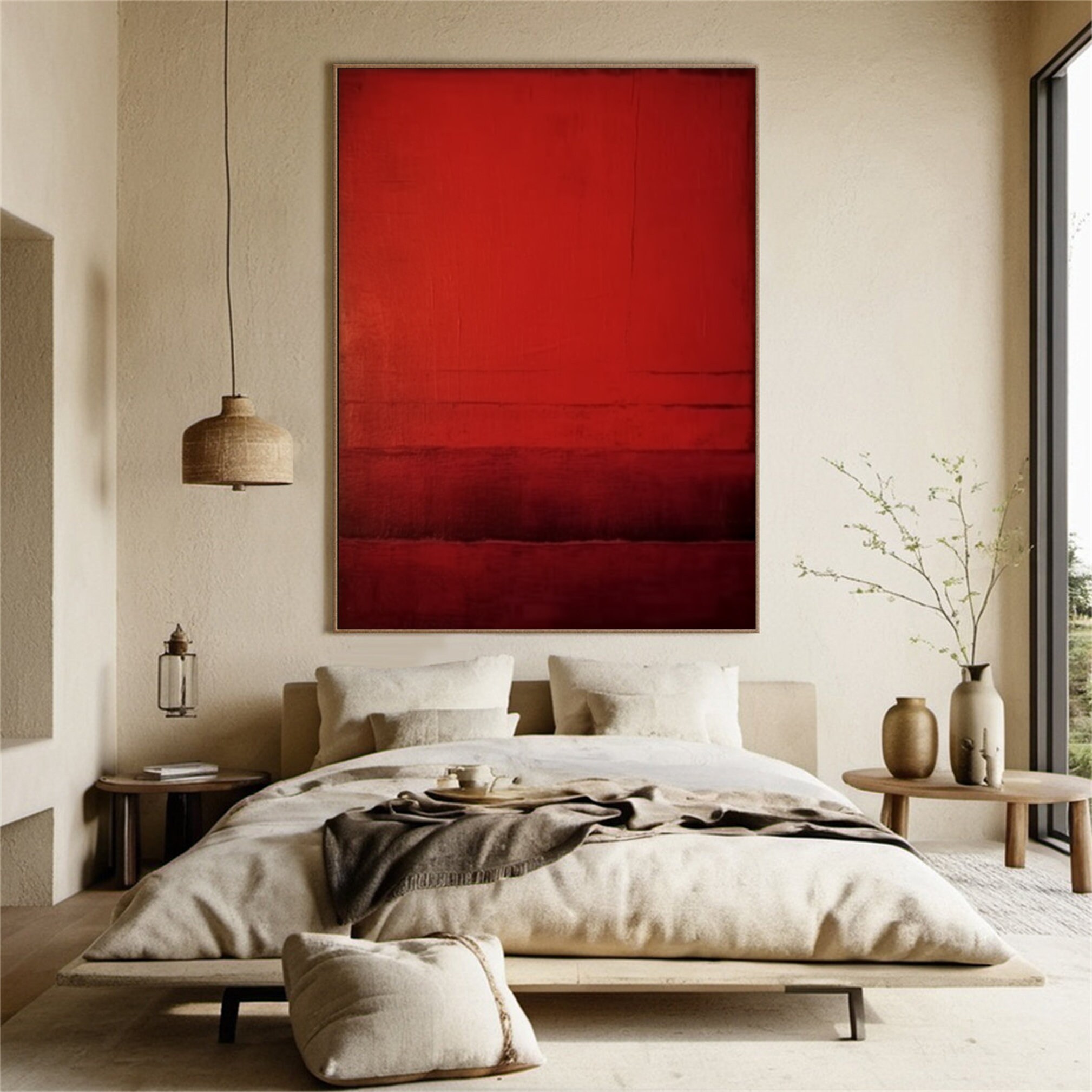 Large Red Abstract Painting Red Minimalist Wall Art Sky Painting Pure ...