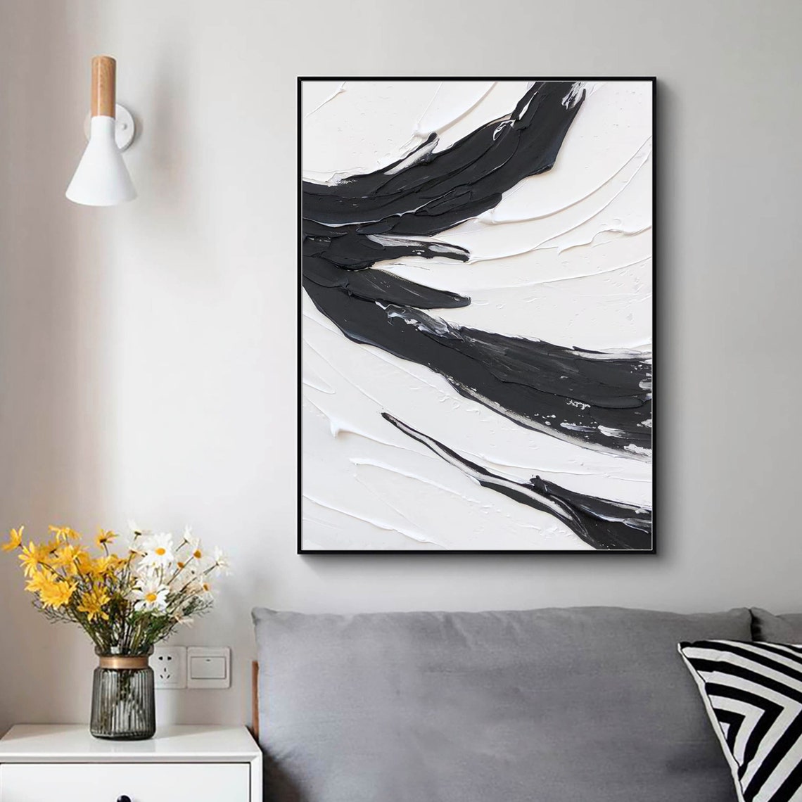 Home Decor 3D Black and White Textured Painting Abstract - Etsy