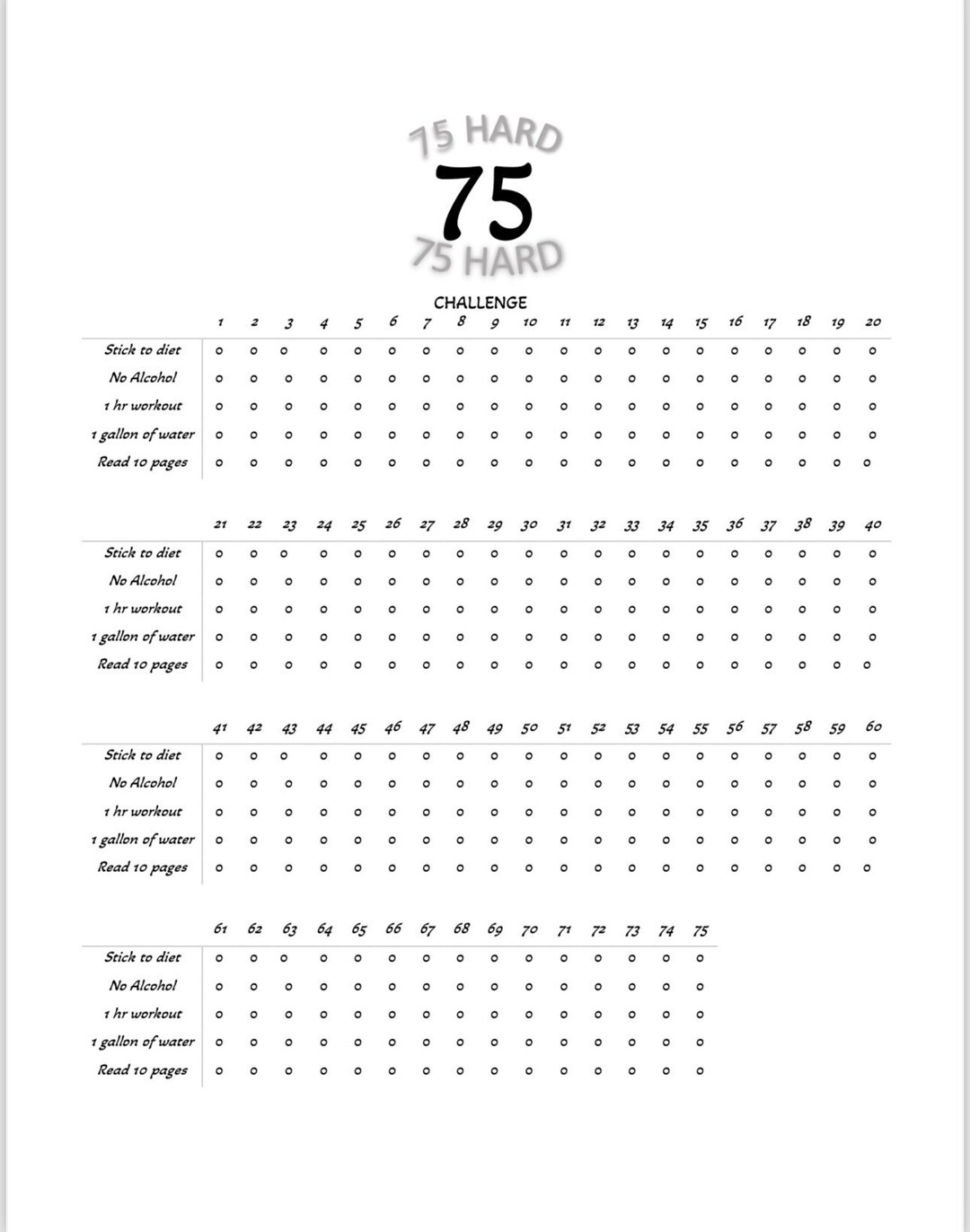 75 Hard Tracker Challenge - Etsy