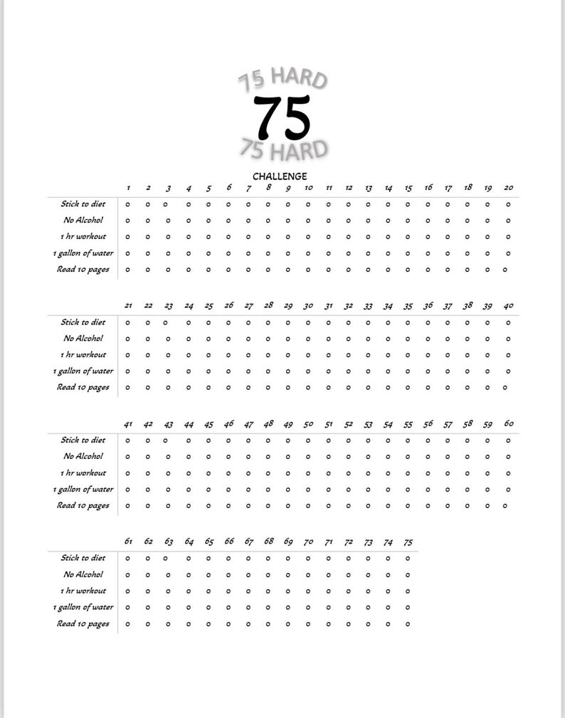 75 Hard Tracker Challenge - Etsy