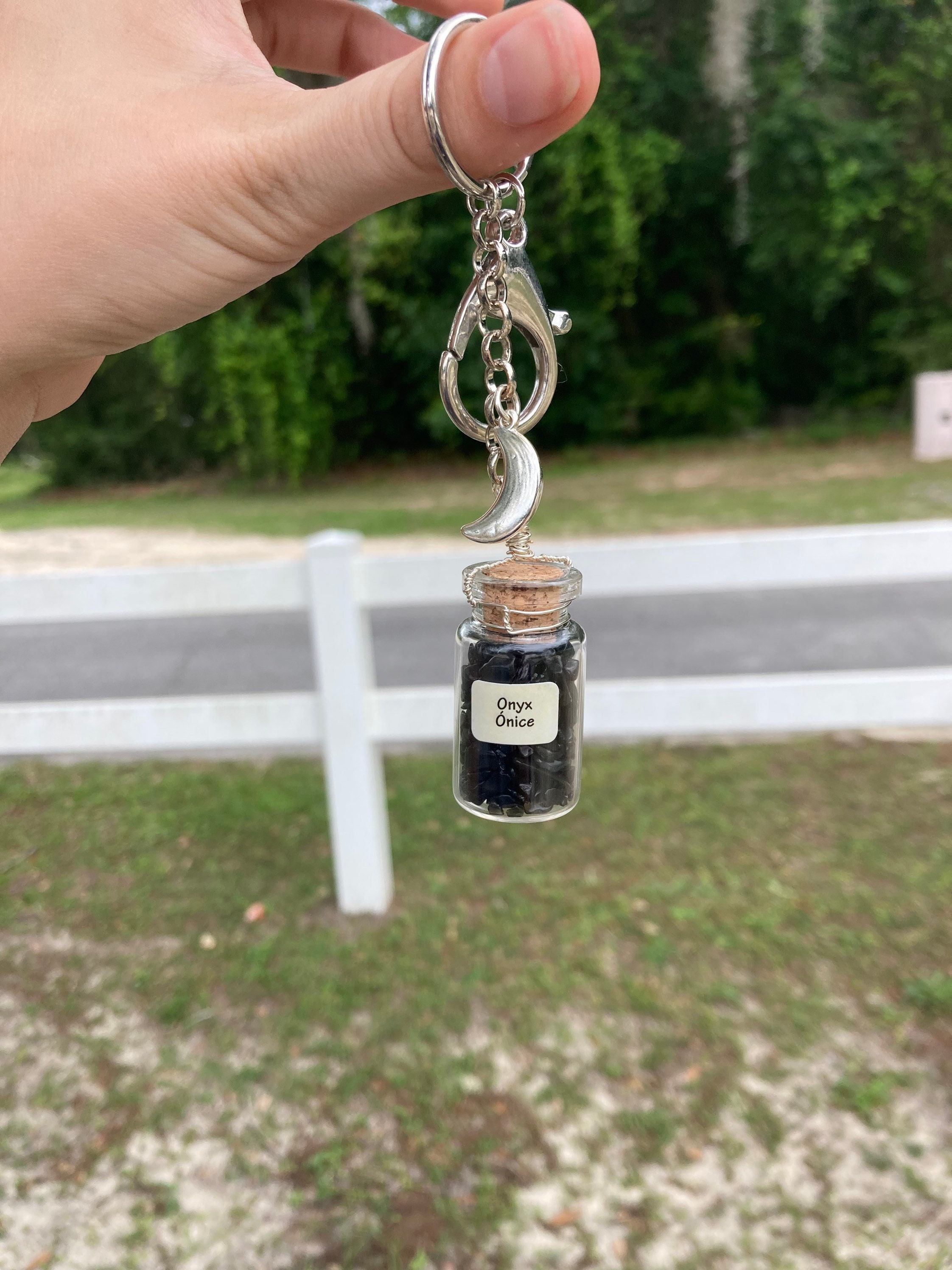 Onyx Jar Key Chain With Moon Charm - Etsy
