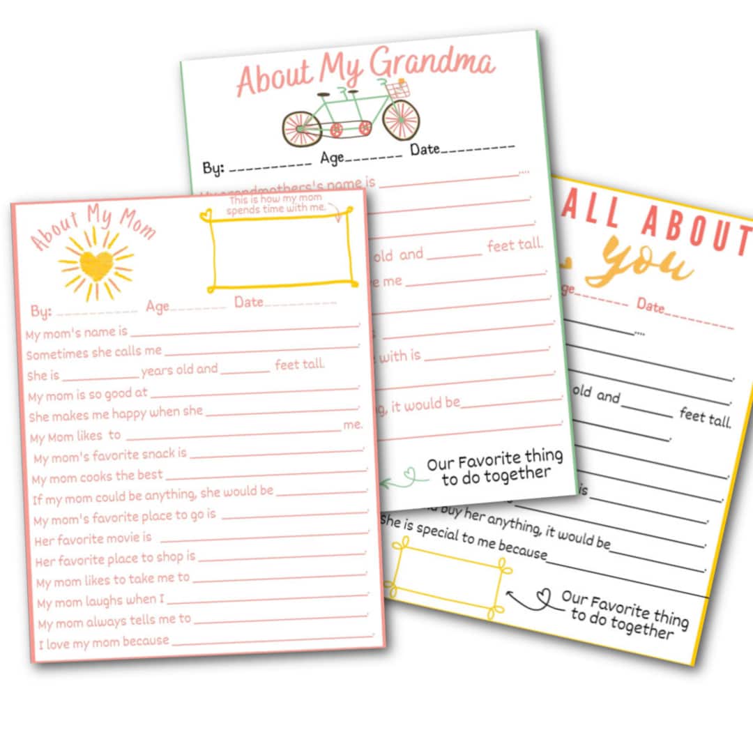 Mother's Day Questionnaire, Printable Gift for Mom, Grandma, Aunt (8 ...