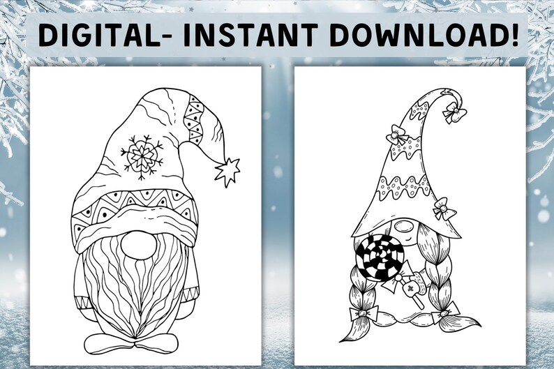 30 Christmas Gnome Coloring Sheets. Cute Elf Gnomes Coloring Book for ...