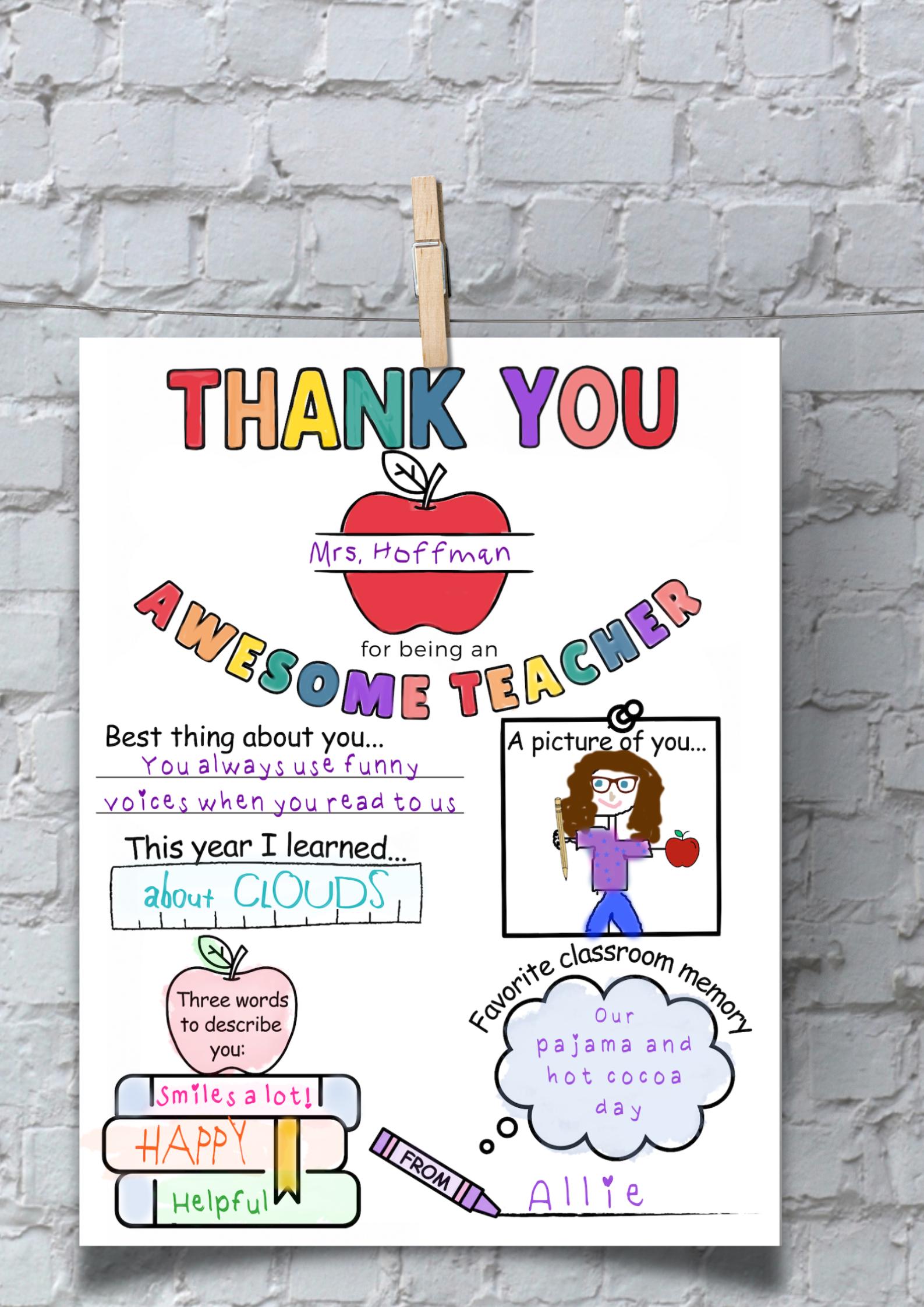 Teacher Appreciation Printable Thank You Teacher Gifts Letter ...