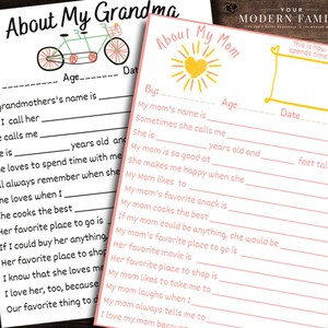 Mother's Day Questionnaire, Printable Gift for Mom, Grandma, Aunt (8 ...