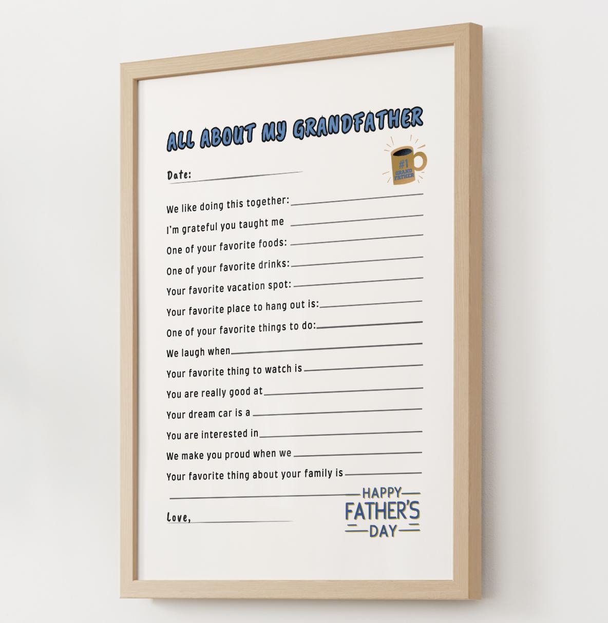 Father's Day Questionnaire, All About Dad, Grandpa Gift (digital ...