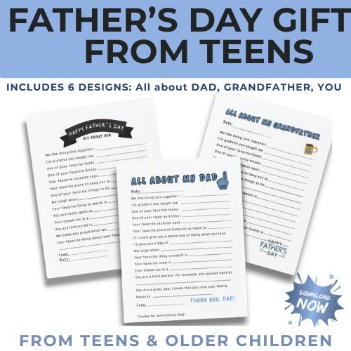 Father's Day Questionnaire, All About Dad, Grandpa Gift (digital ...