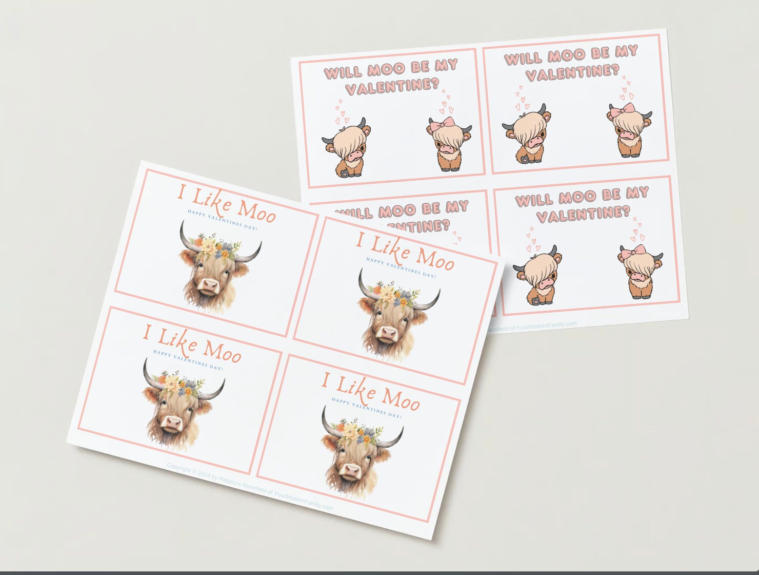 Cow Valentine's Day Card Printable Highland Cow Valentines, Instant ...