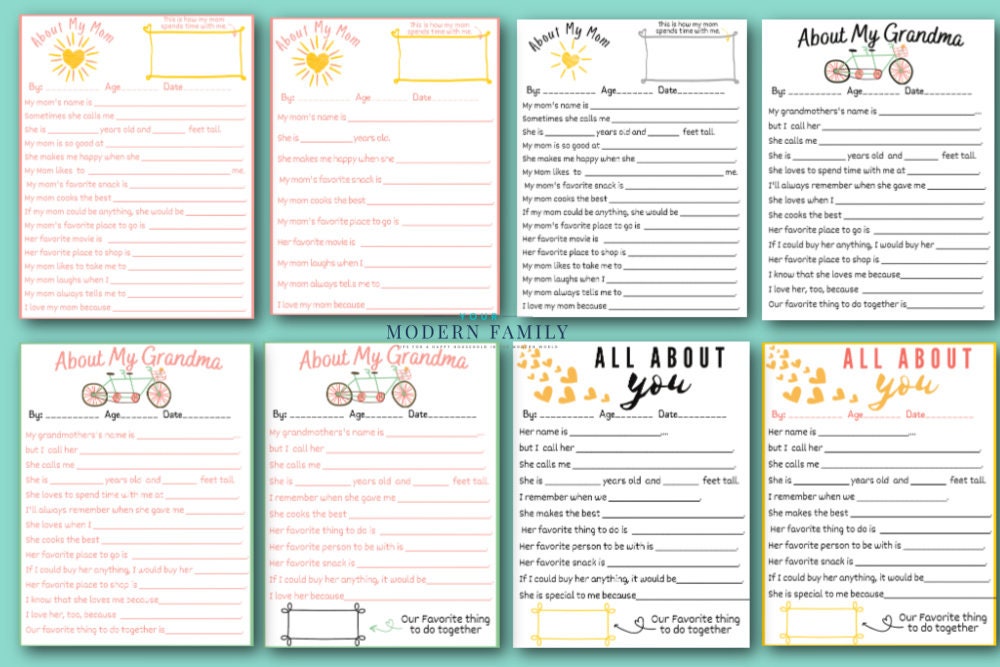 Mother's Day Questionnaire, Printable Gift for Mom, Grandma, Aunt (8 ...