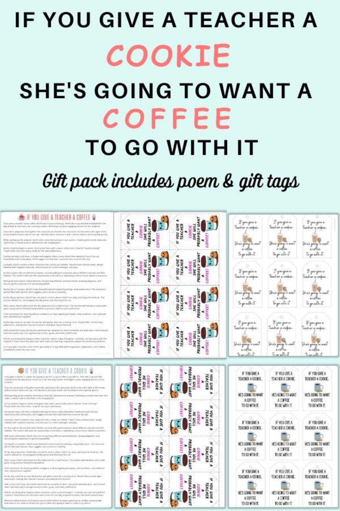 Teacher Appreciation Gift Tag, Cookie Coffee Theme (digital Download ...