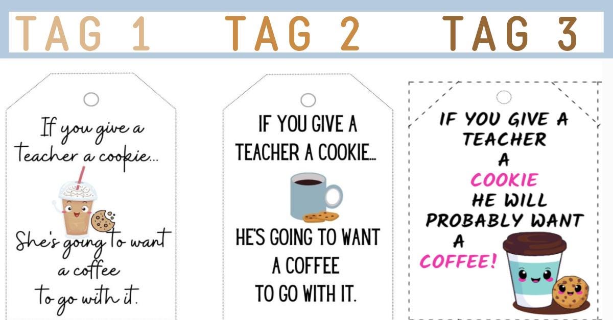 Teacher Appreciation Gift Tag, Cookie Coffee Theme (digital Download ...