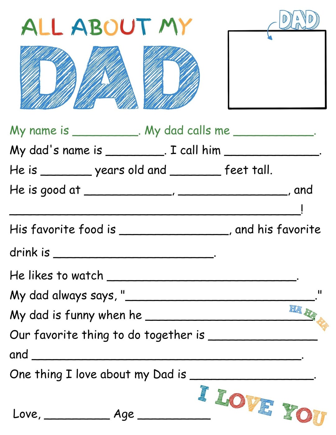 Father's Day Survey Printable | All About Dad Questionnaire | Kids ...