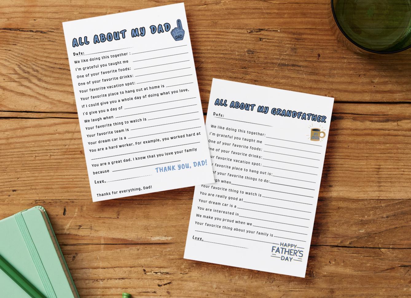 Father's Day Questionnaire, All About Dad, Grandpa Gift (digital ...