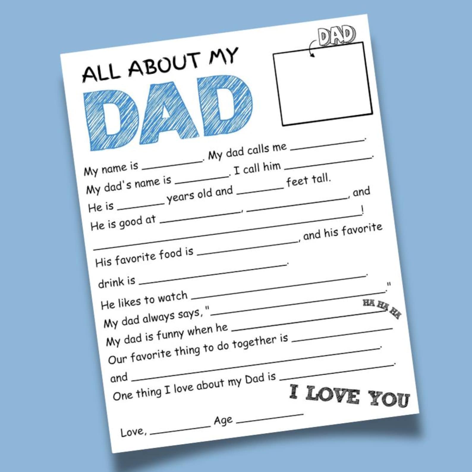 Father's Day Questionnaire | All About Dad & Grandpa, Kids Gift (PDF ...