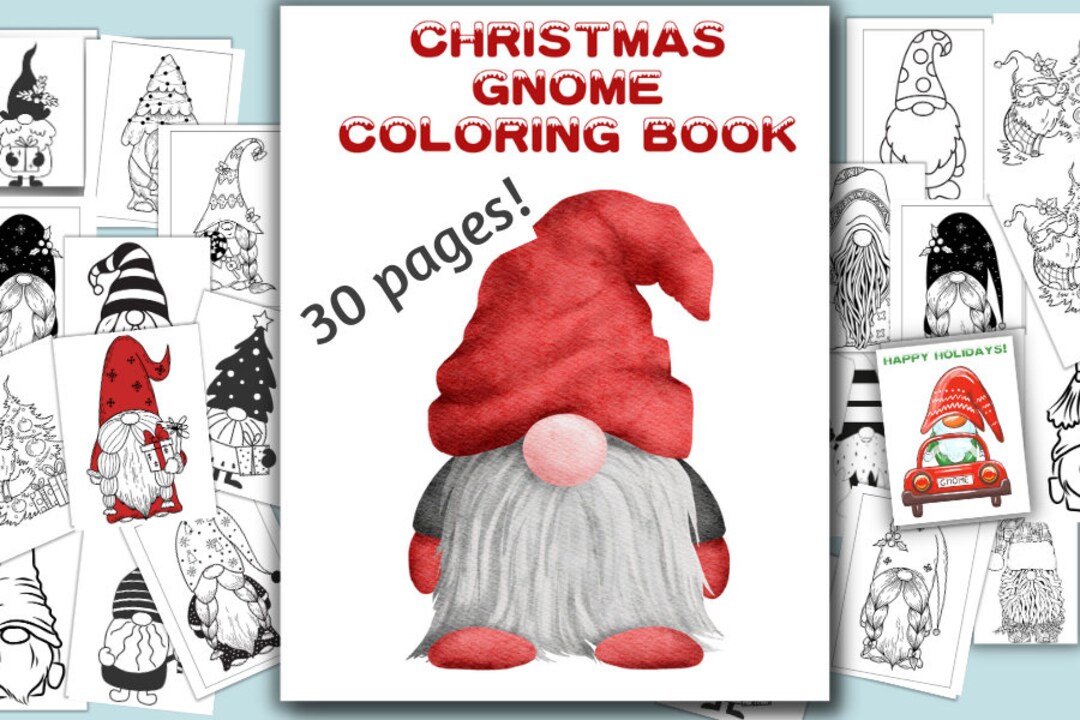 30 Christmas Gnome Coloring Sheets. Cute Elf Gnomes Coloring Book for ...