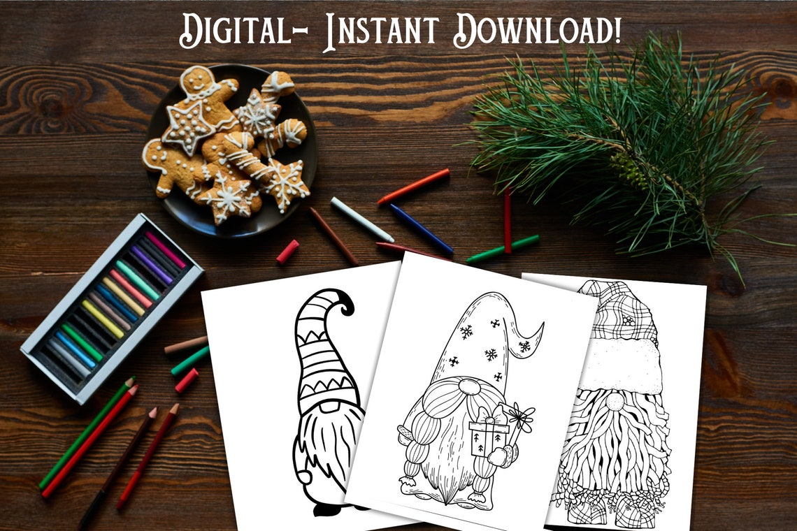 30 Christmas Gnome Coloring Sheets. Cute Elf Gnomes Coloring Book for ...