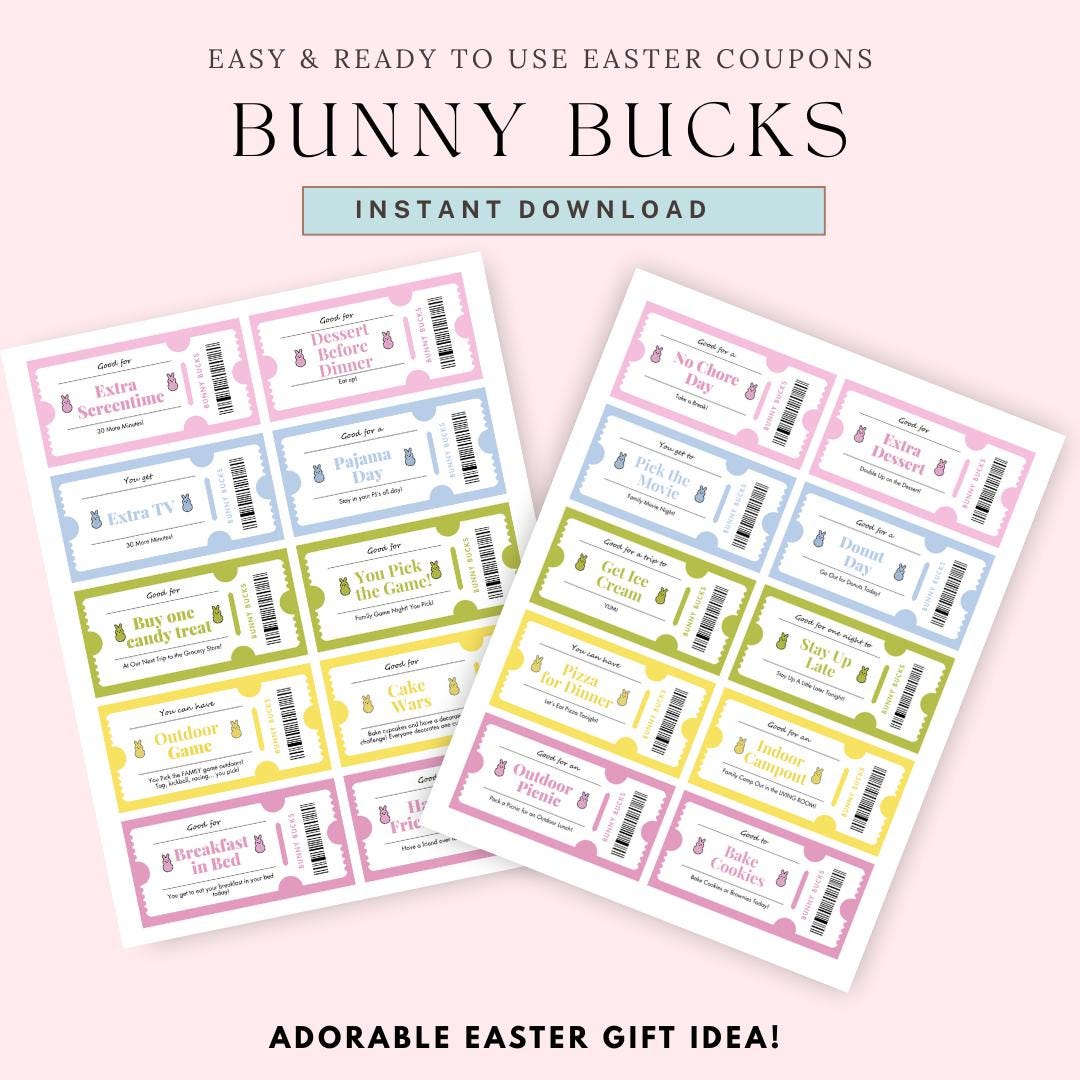 Easter Coupons, Easter Bunny Coupons, Printable Easter Egg Coupons for ...