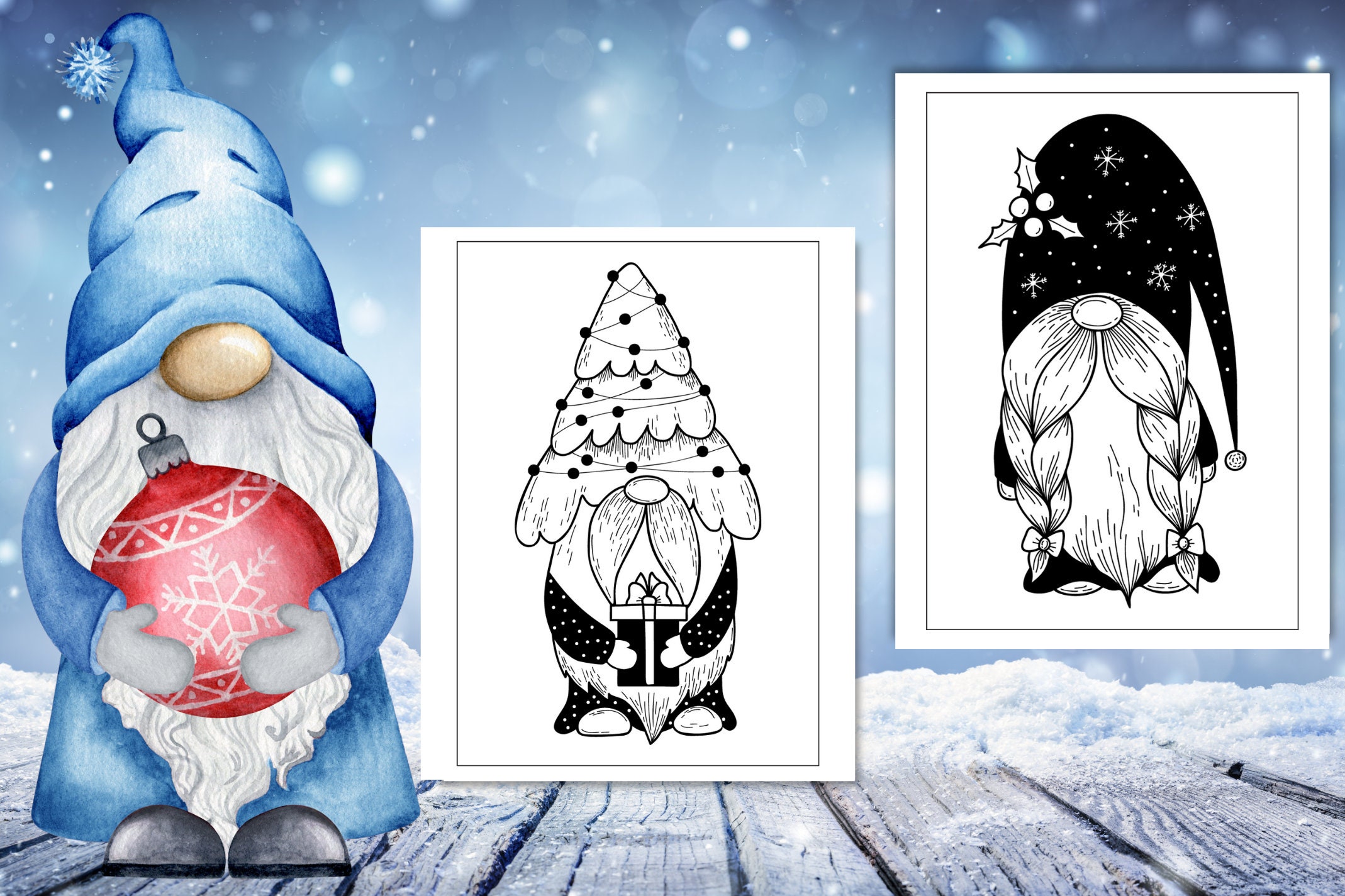 30 Christmas Gnome Coloring Sheets. Cute Elf Gnomes Coloring Book for ...