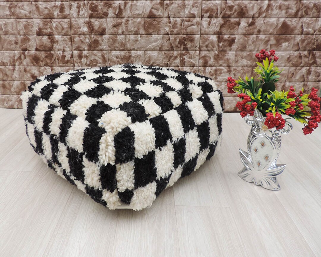 Moroccan Checkered Pouf Square Checker Pouf, Checked Pouf Berber Floor ...