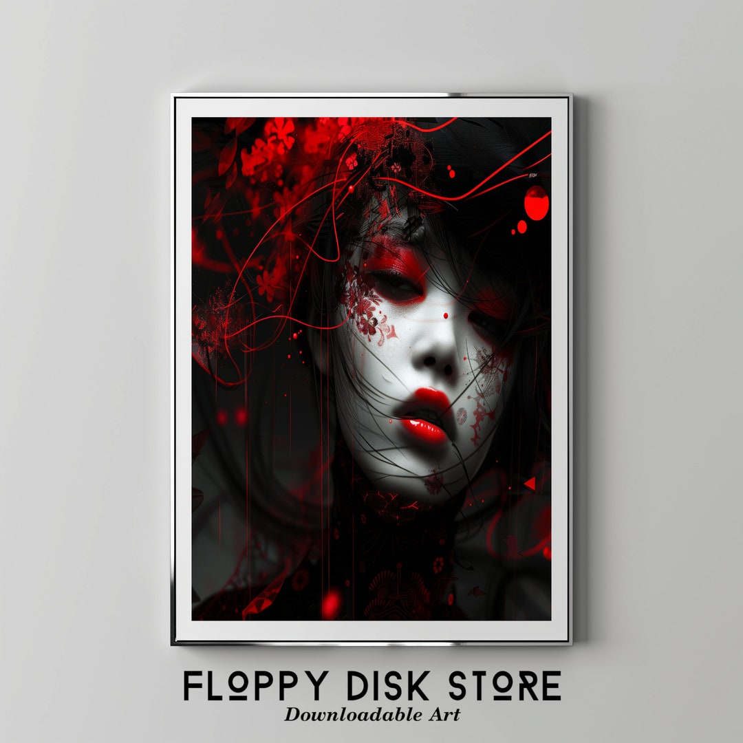 Woman in the Style of Aggressive Digital Illustration With Red Tattoos ...