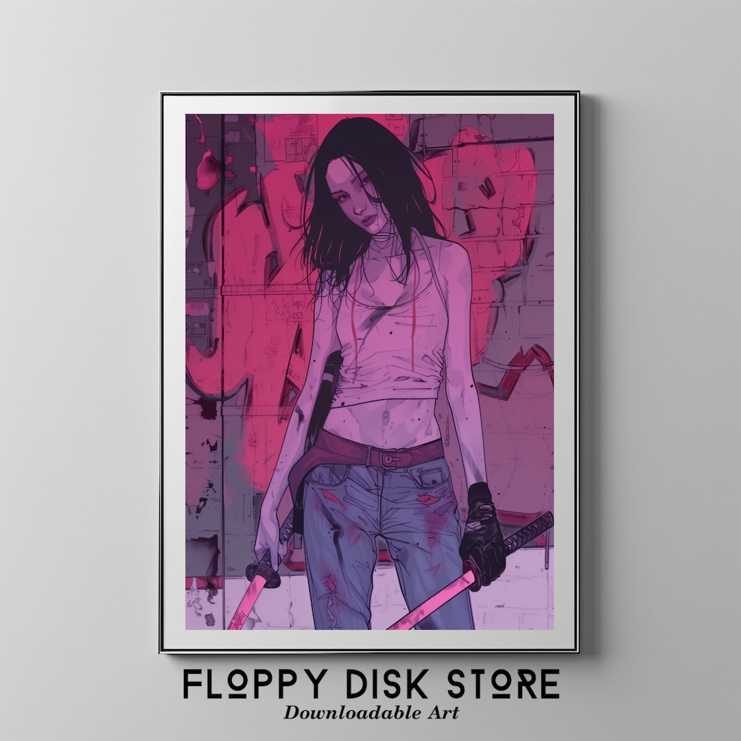 Girl With Shinobi Outfit Holding Two Pink Katana | Floppy Disk Store ...