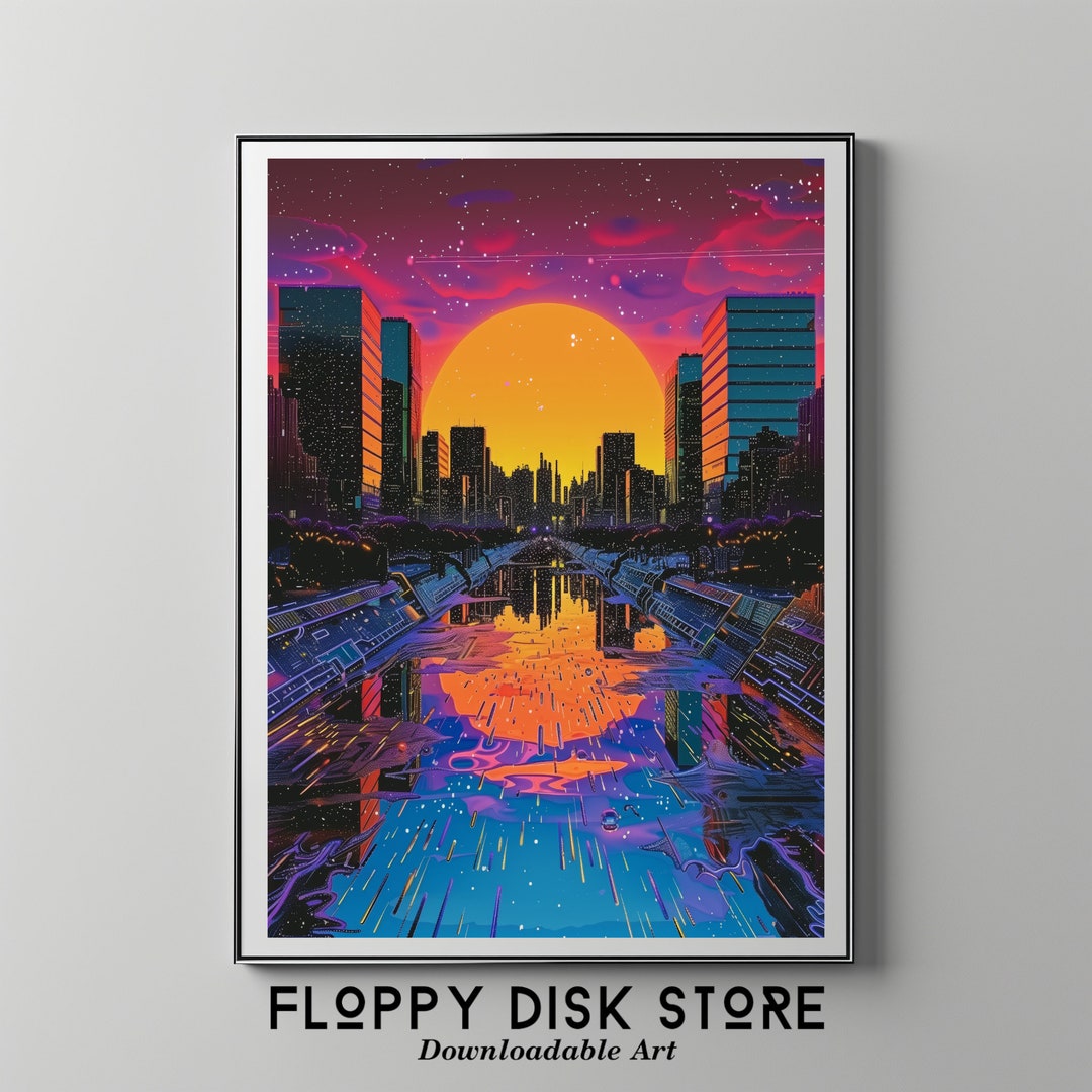 80's Retro Futuristic City Highway | Floppy Disk Store Downloadable ...