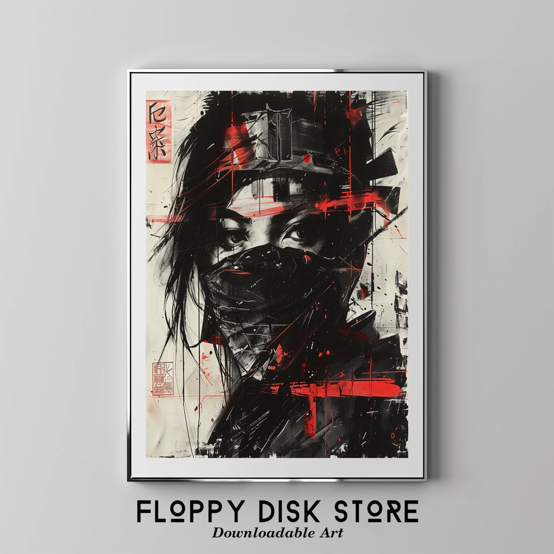 Masked Female Ninja With Bold Red Accents | Floppy Disk Store ...