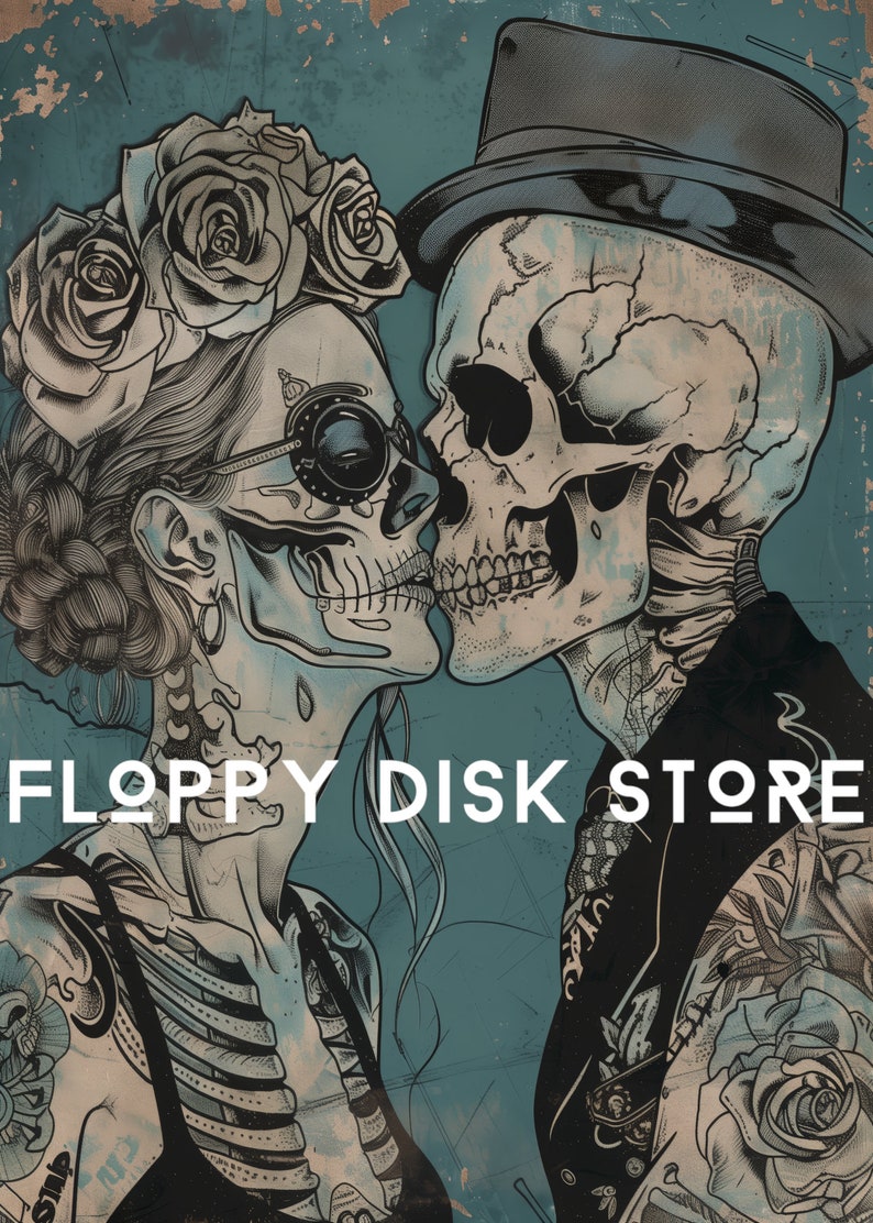 Skeleton Couple With Tattoos Kissing | Floppy Disk Store Downloadable ...