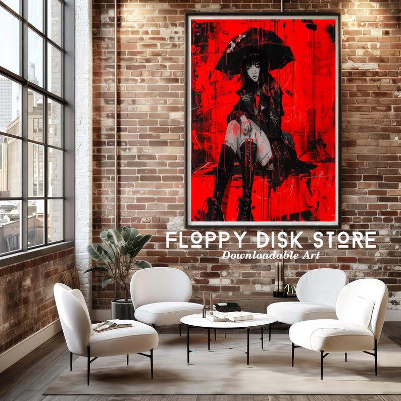 Cyberpunk Anime Girl With Umbrella Digital Art | Floppy Disk Store ...