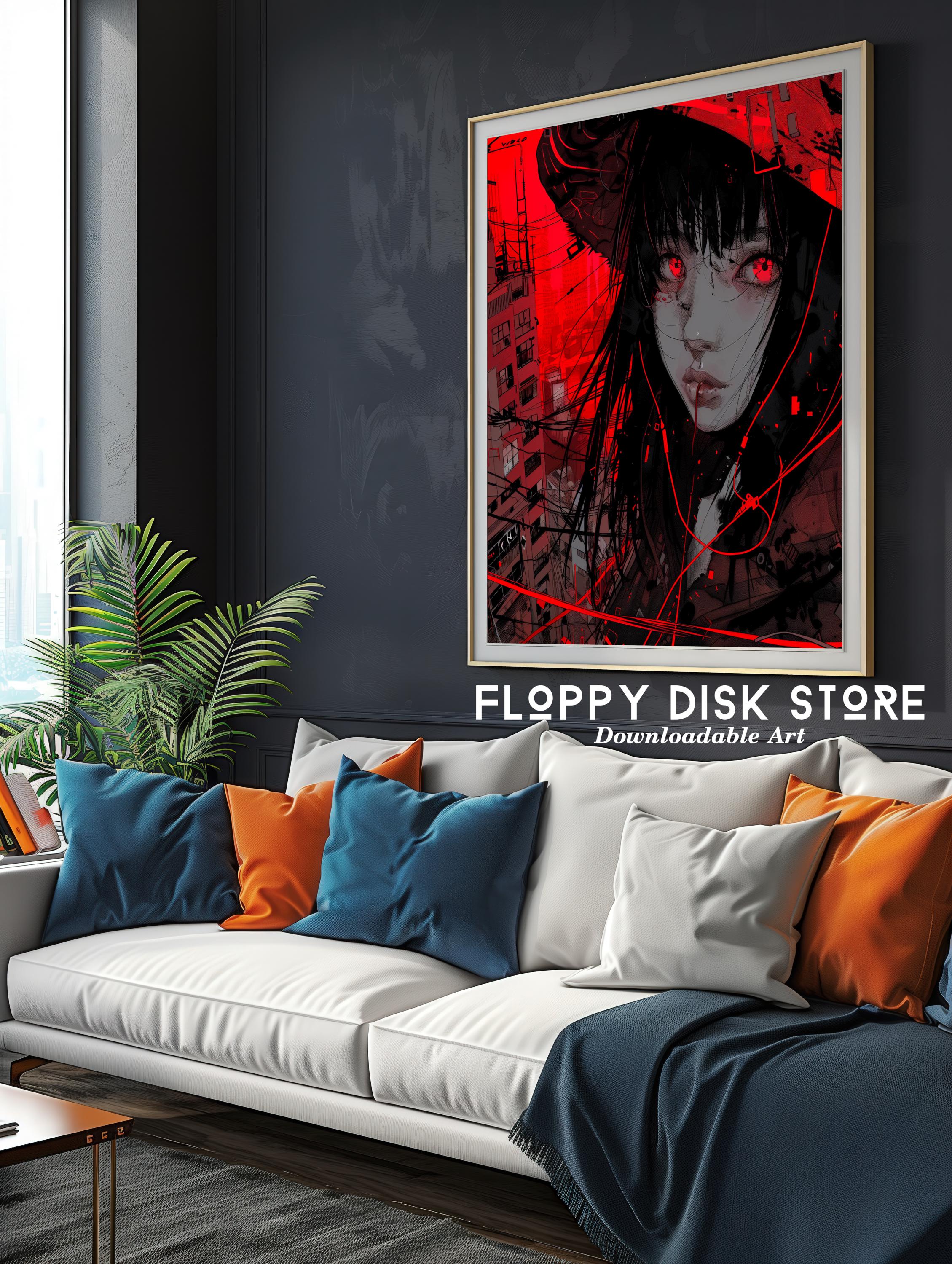 Anime Girl With Red Eyes and Urban Background | Floppy Disk Store ...