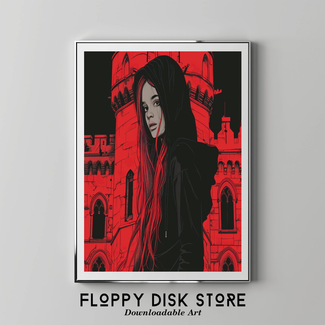 Anime Woman With Long Red Hair in Front of A Red Castle | Floppy Disk ...