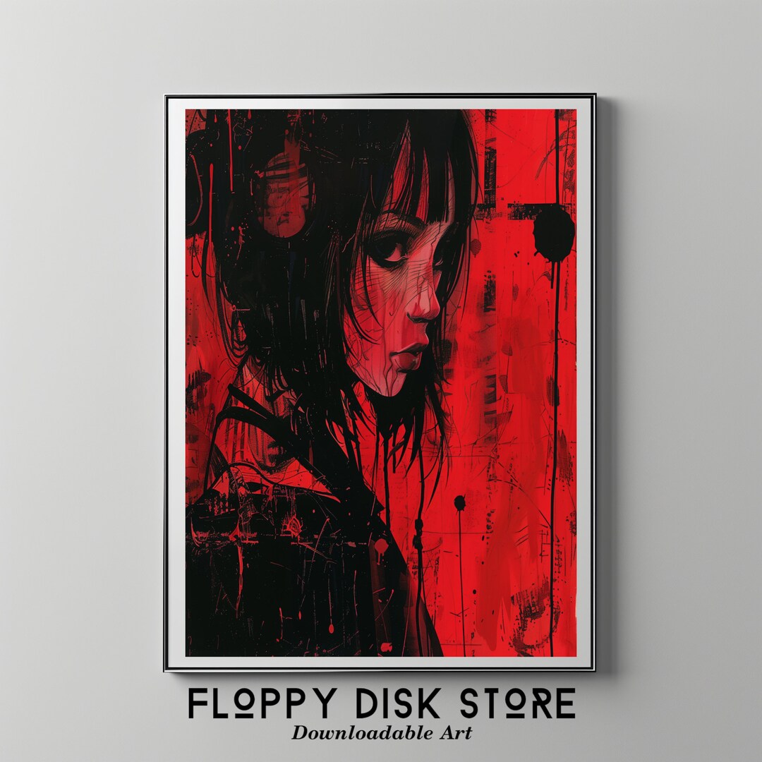 Red Background Anime Girl Digital Art | Floppy Disk Store Downloadable ...