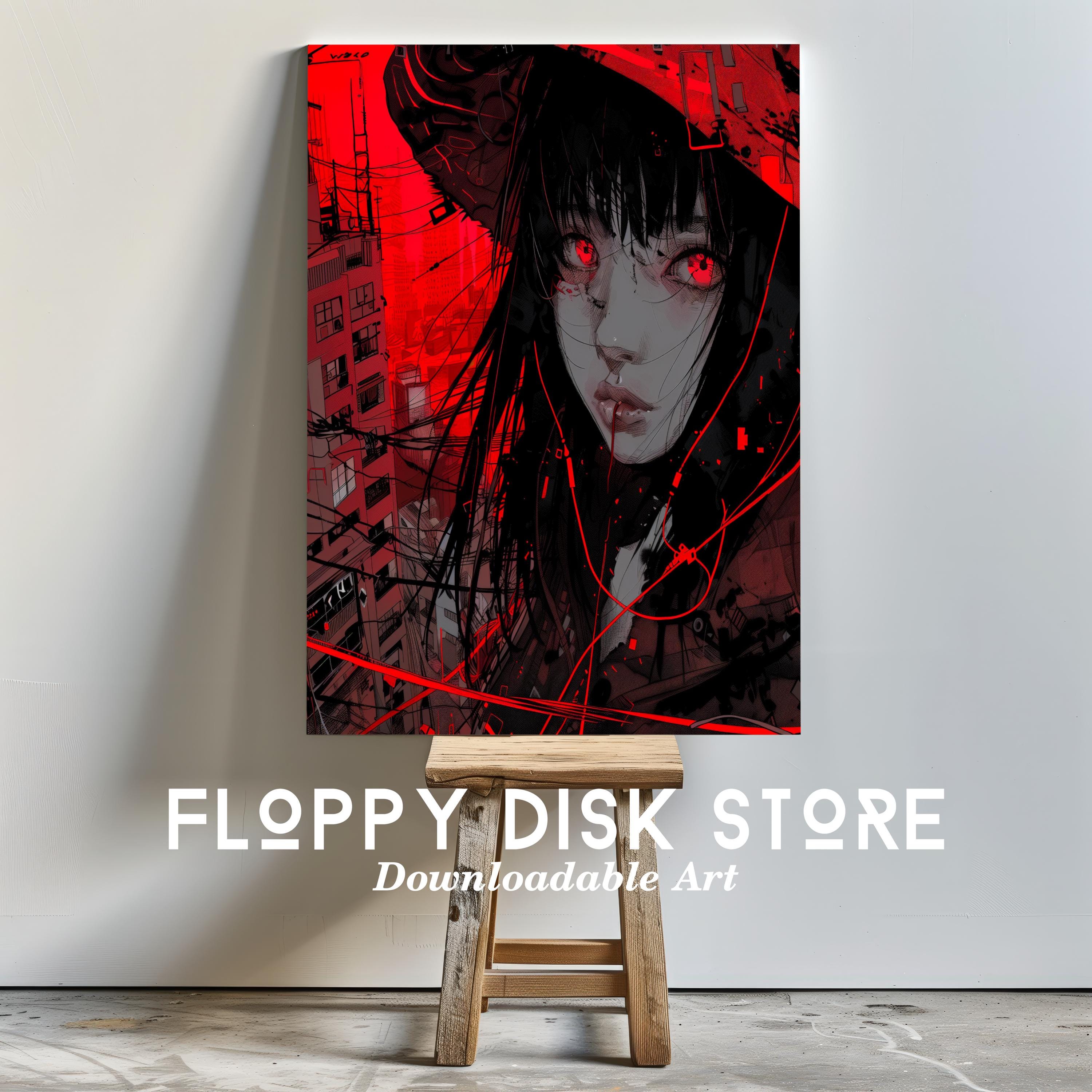 Anime Girl With Red Eyes and Urban Background | Floppy Disk Store ...