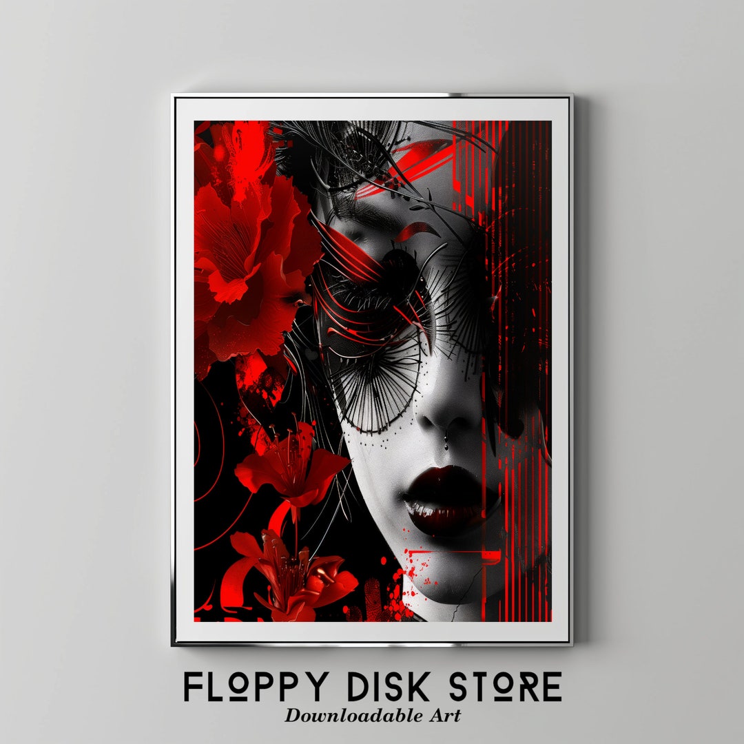 Woman in the Style of Aggressive Digital Illustration With Red Flowers ...