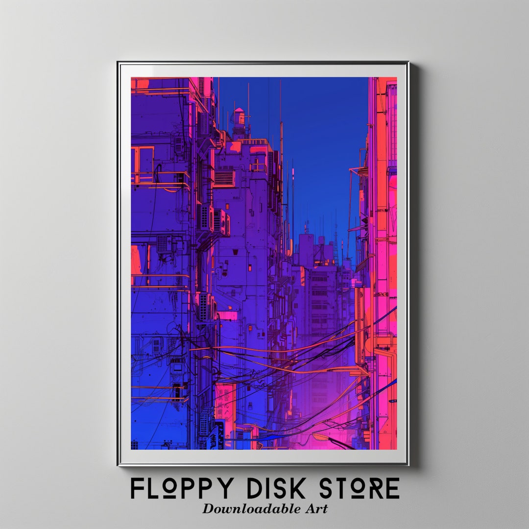 Cyberpunk Alley Glow: Neon Futuristic City Street | Floppy Disk Store ...