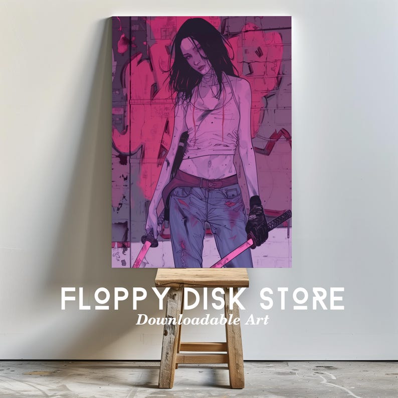 Girl With Shinobi Outfit Holding Two Pink Katana | Floppy Disk Store ...