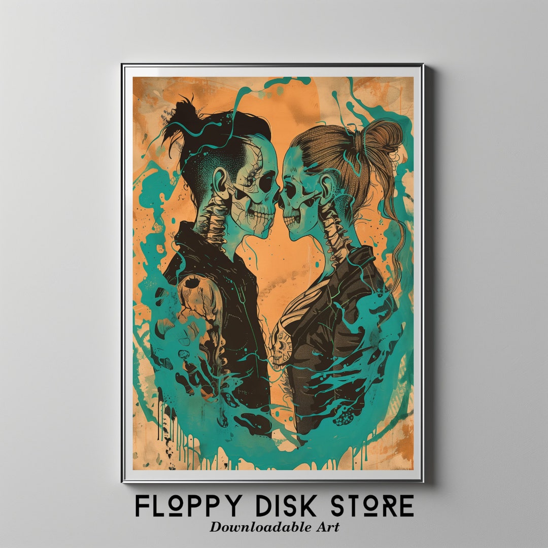Skeleton Couple With Amber Background and Cyan Aura | Floppy Disk Store ...