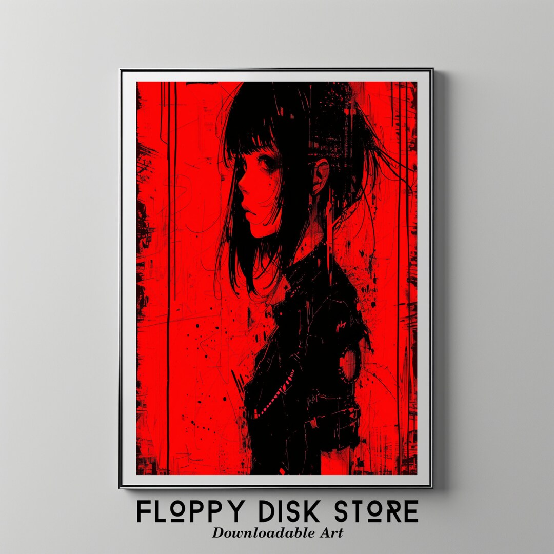 Anime Girl in Red and Black Splash Digital Art | Floppy Disk Store ...